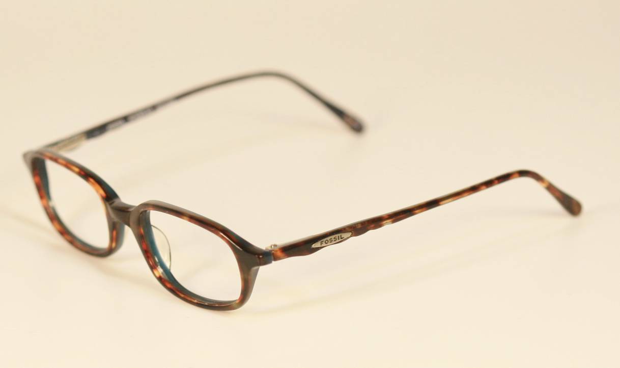 Fossil Ginger Tortoise Shell Blue Plastic Eyeglass Frames Designer Rx